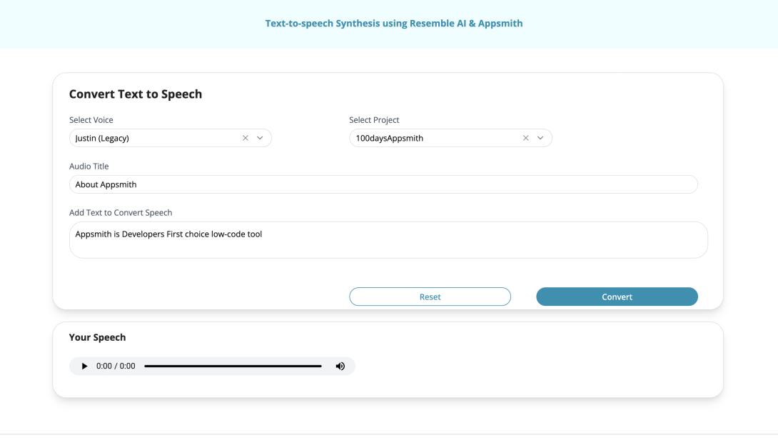 Text-To-Speech Synthesis Using Appsmith & Resemble.ai | Appsmith Community Portal
